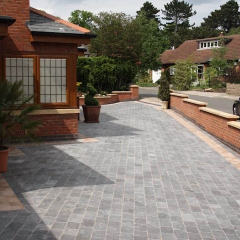 Natural Paving Fossestone block paving Midnight Blue limestone